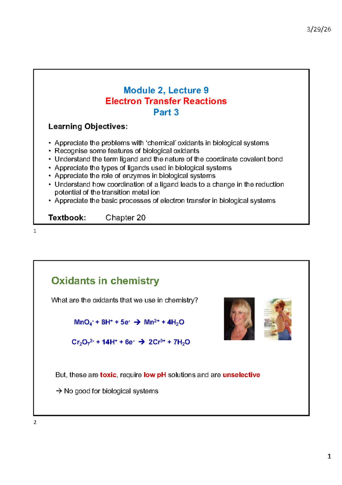Module 2, Lecture 9: Electron Transfer Reactions in Biology - Studocu