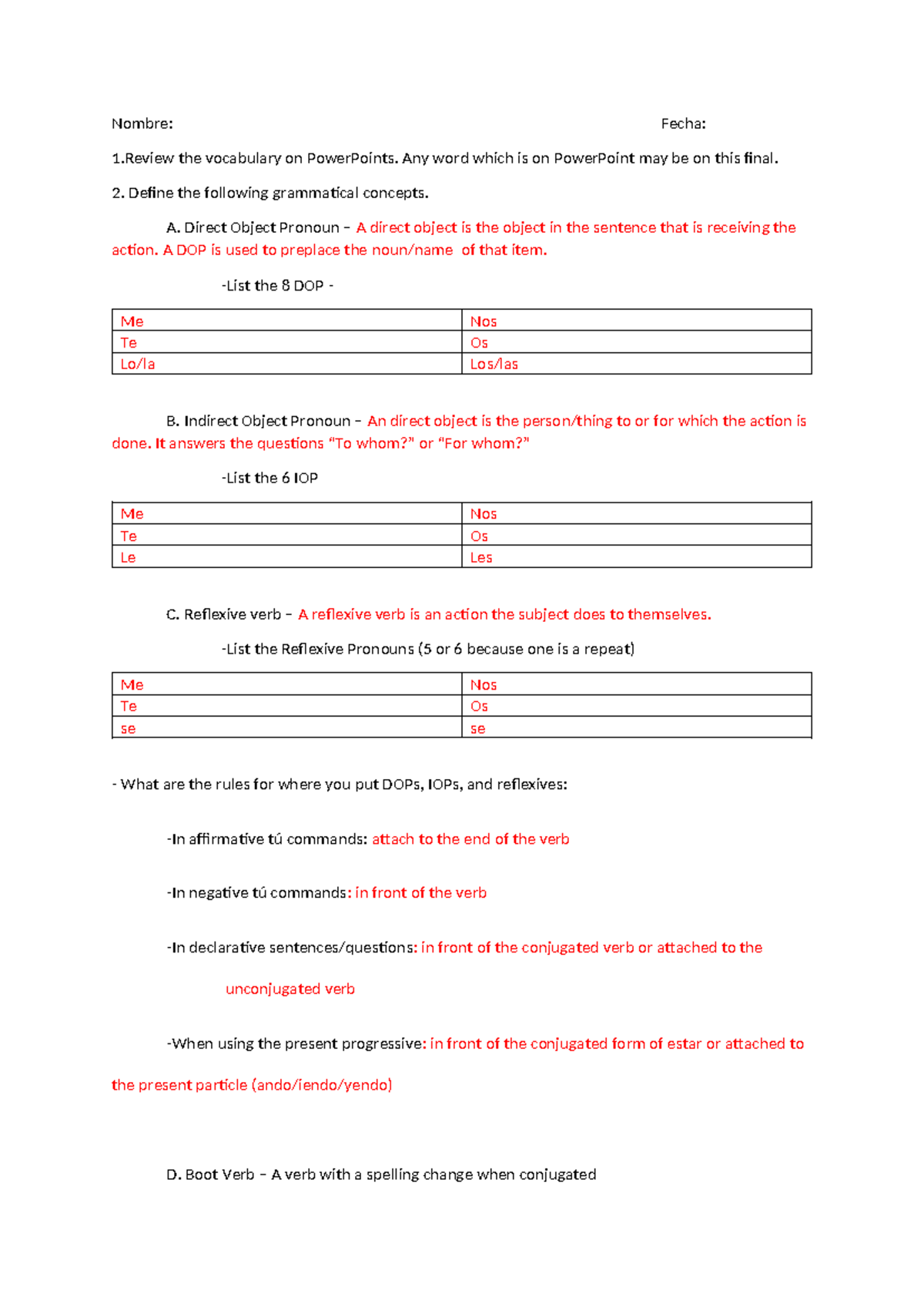 Spanish Grammar Study Guide: Commands, Pronouns & Conjugations (Final ...