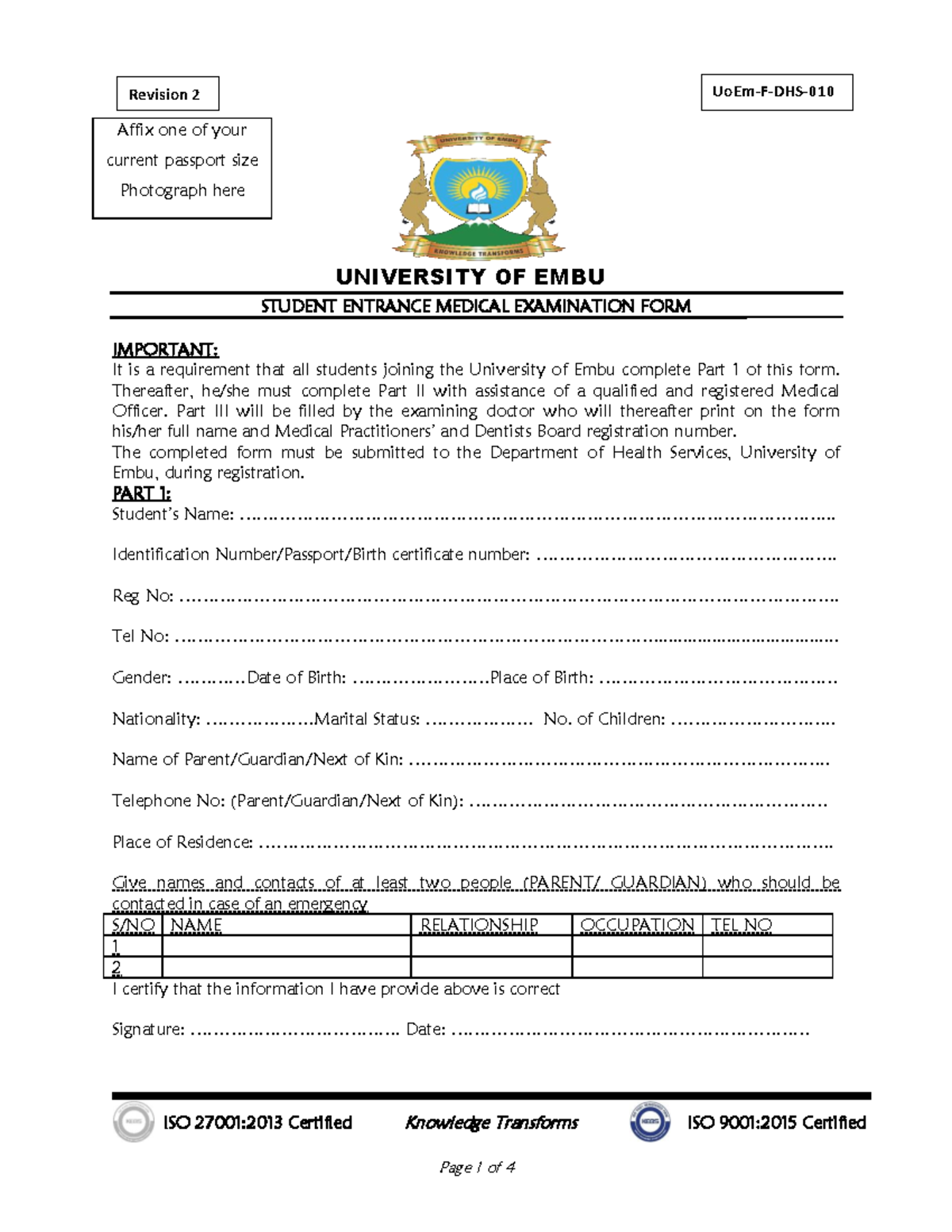 Uo Em - Student Entrance Medical Examination Form Guidelines - Studocu