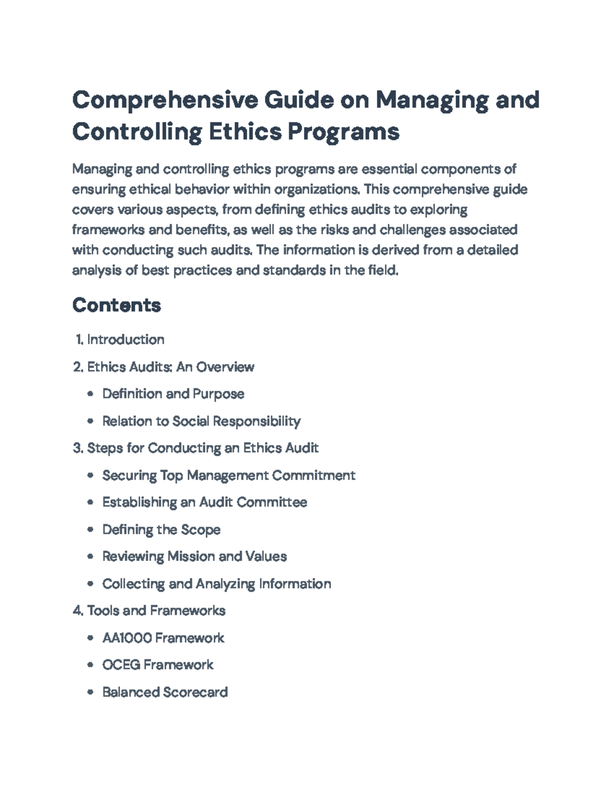 Comprehensive Guide to Ethics Audits: Managing Ethics Programs - Comprehensive Guide on Managing ...