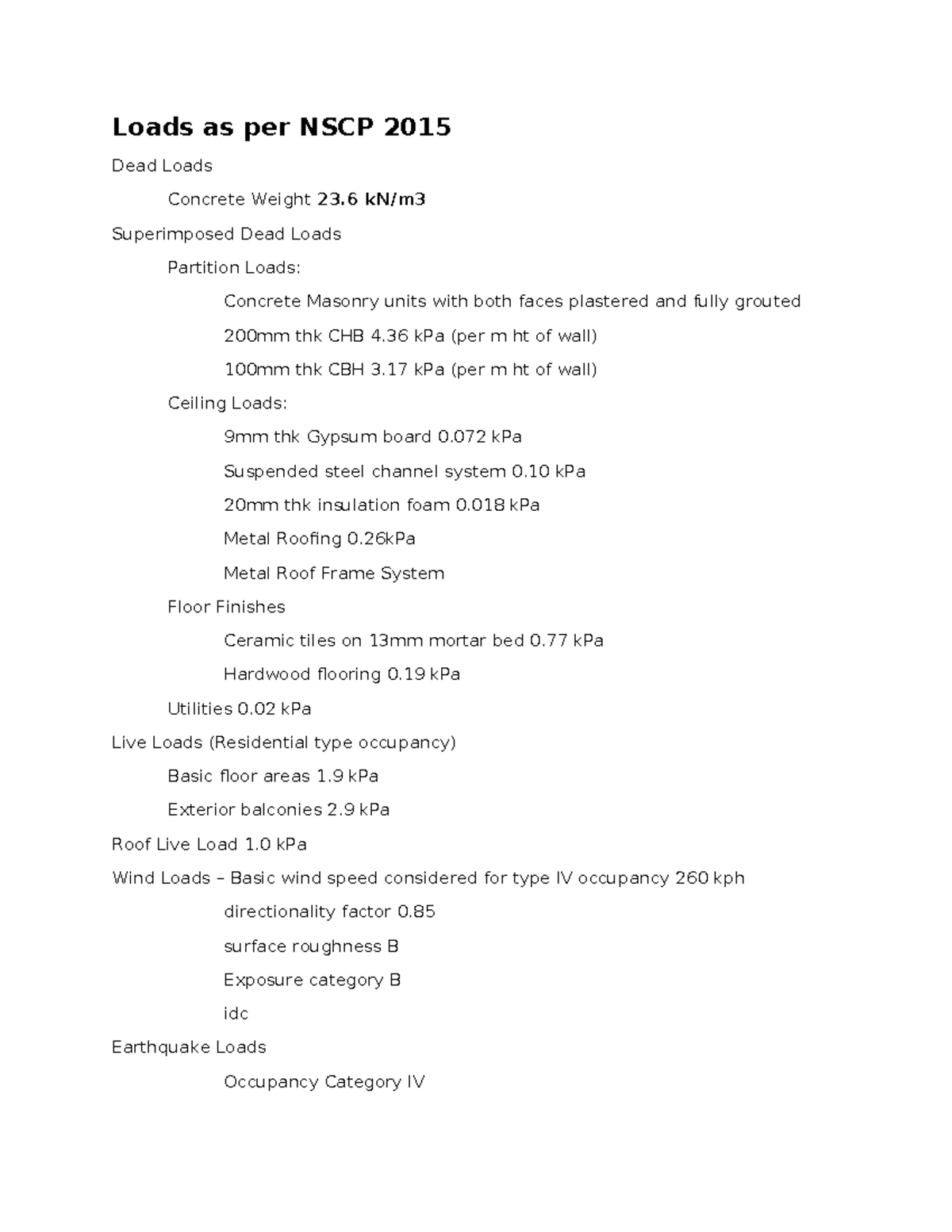 NSCP 2015: Dead Loads and Live Loads Analysis for Structures - Studocu
