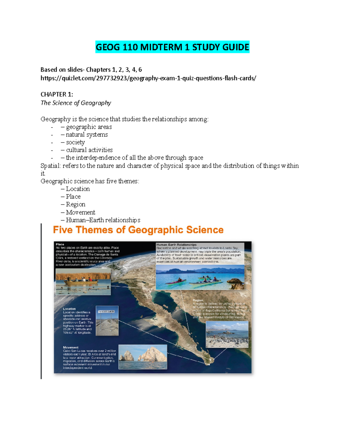 GEOG 110 Midterm Exam 1 Comprehensive Study Guide - Studocu