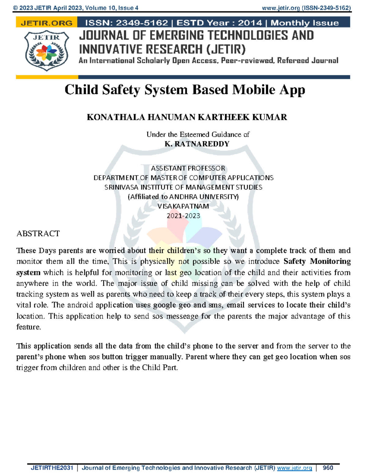 Child Safety Monitoring App: A Comprehensive Study (MCA 2023) - Studocu