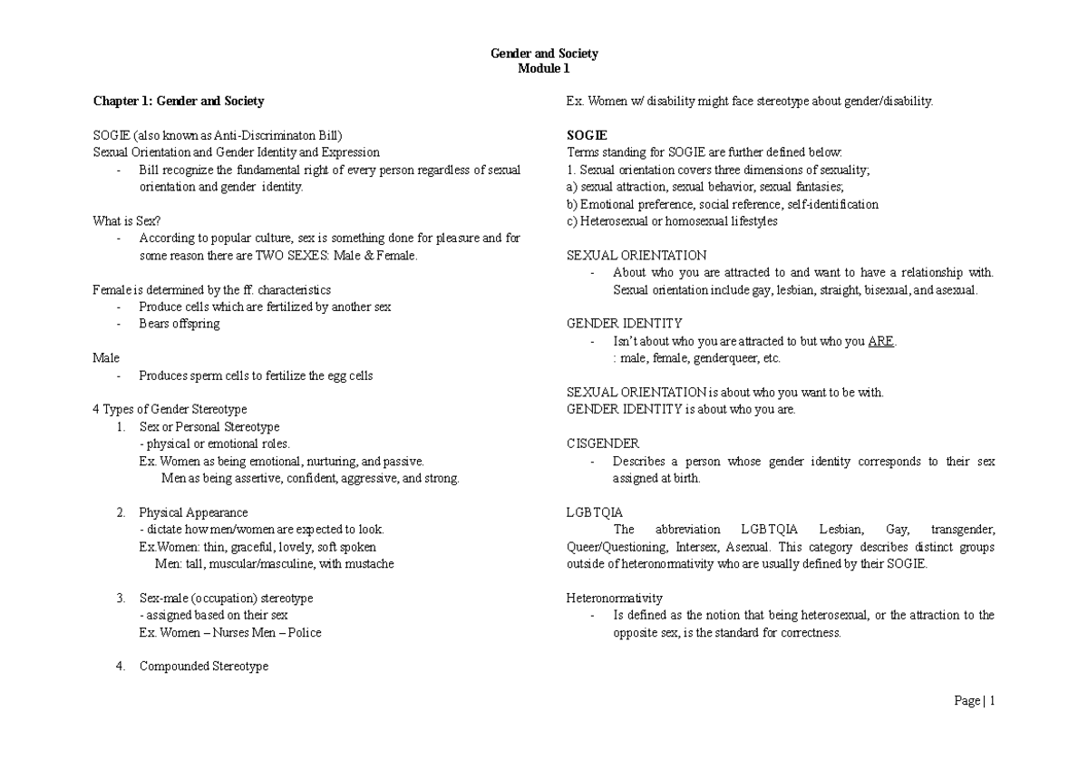 Gensoc 101: Module 1 - Understanding Gender, SOGIE, and Society - Studocu