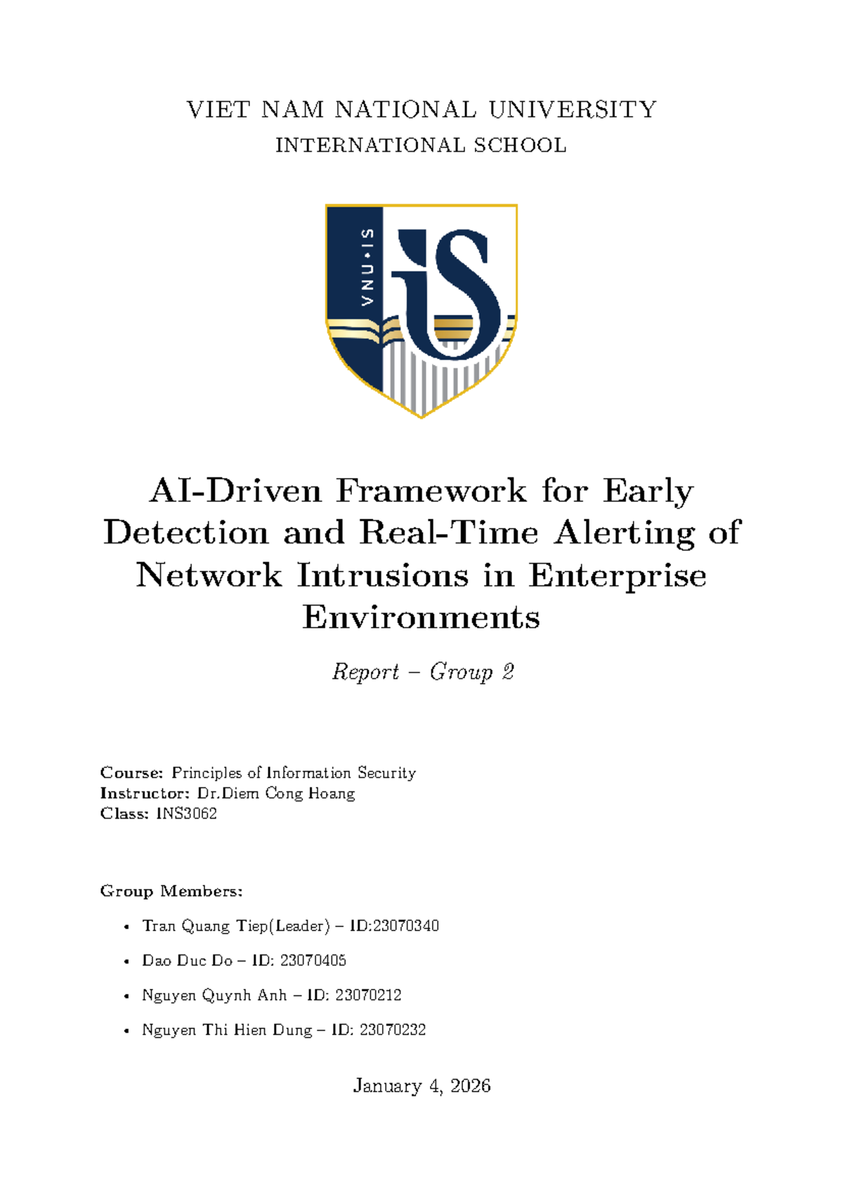 INS3062 Principles of Information Security: Early Detection Framework ...