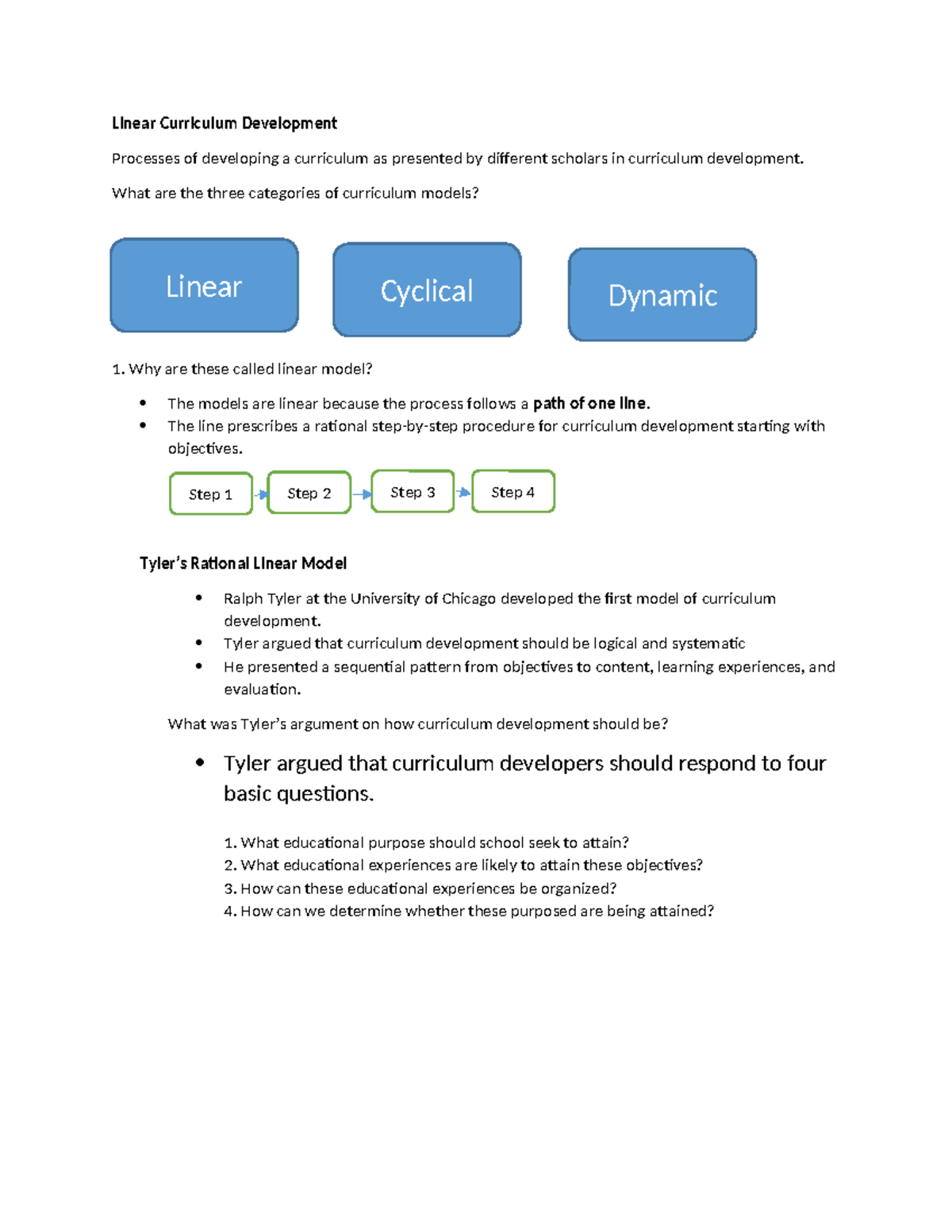 Linear Curriculum Development Models Overview Handout - Studocu