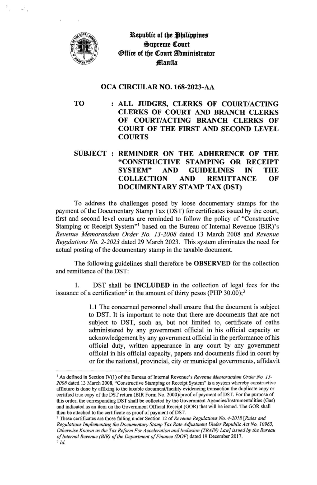 OCA Circular No. 168-2023-AA: Adherence to Constructive Stamping ...