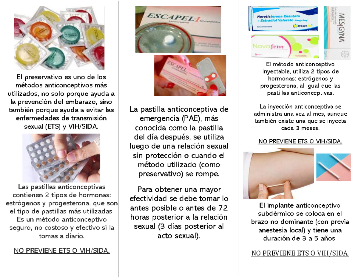 Triptico métodos anticonceptivos. (3) - El preservativo es uno de los métodos anticonceptivos ...