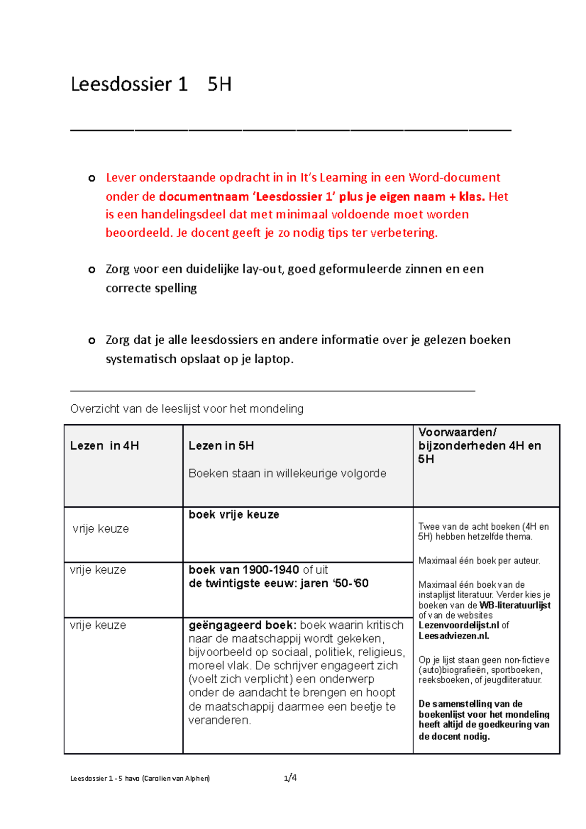 5H Leesdossier 1: Handleiding voor de Mondelinge Tentamen voorbereiding ...
