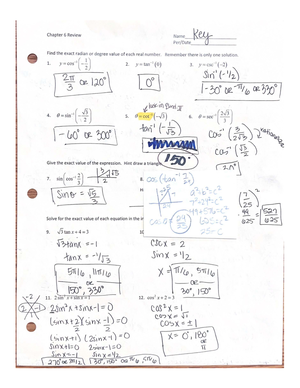 Trig - Ch. 6 Review (25) - Exact Values & Solutions in Radians - Studocu