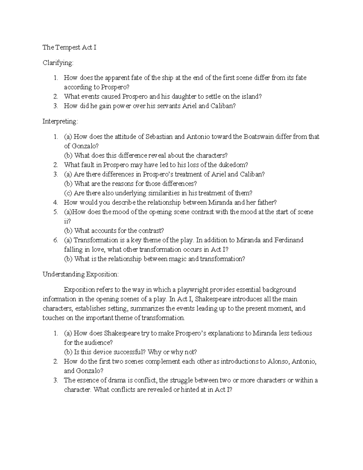 The Tempest Act I: Key Themes, Characters, and Conflicts Analysis - Studocu