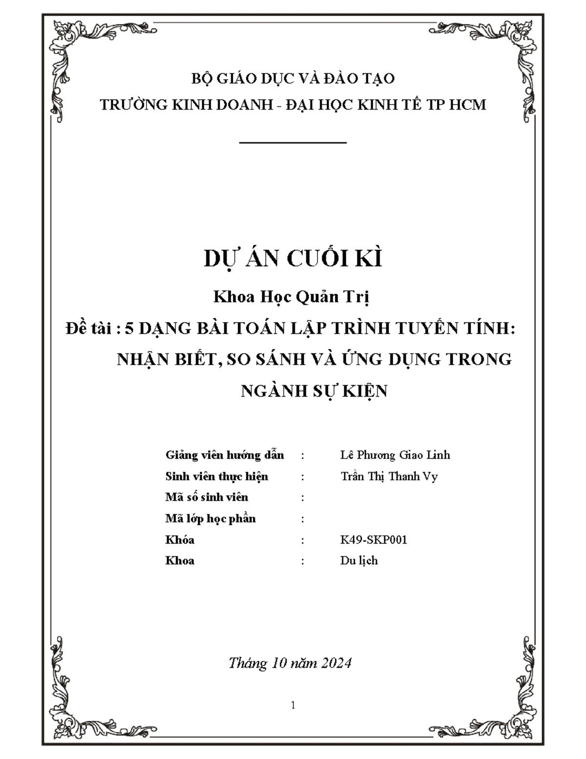 Dự án cuối kì KHQT - Dự án cuối kì KHQT - BỘ GIÁO DỤC VÀ ĐÀO TẠO TRƯỜNG ...