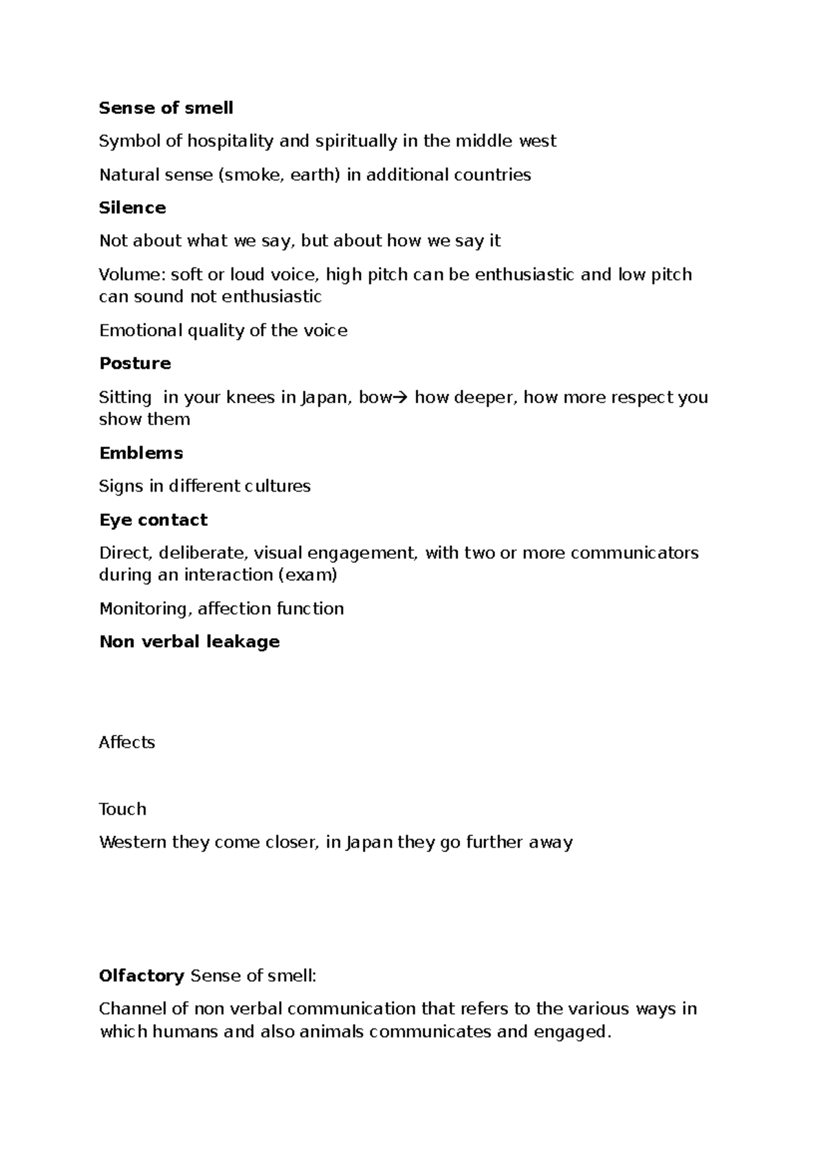 Cultural Insights on Non-Verbal Communication: Sense of Smell - Studocu