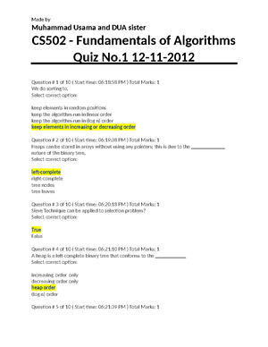 CS502 Quiz-4 By Vu Topper RM - CS502 Fundamentals Of Algorithms Update MCQS For Quiz-4 File ...