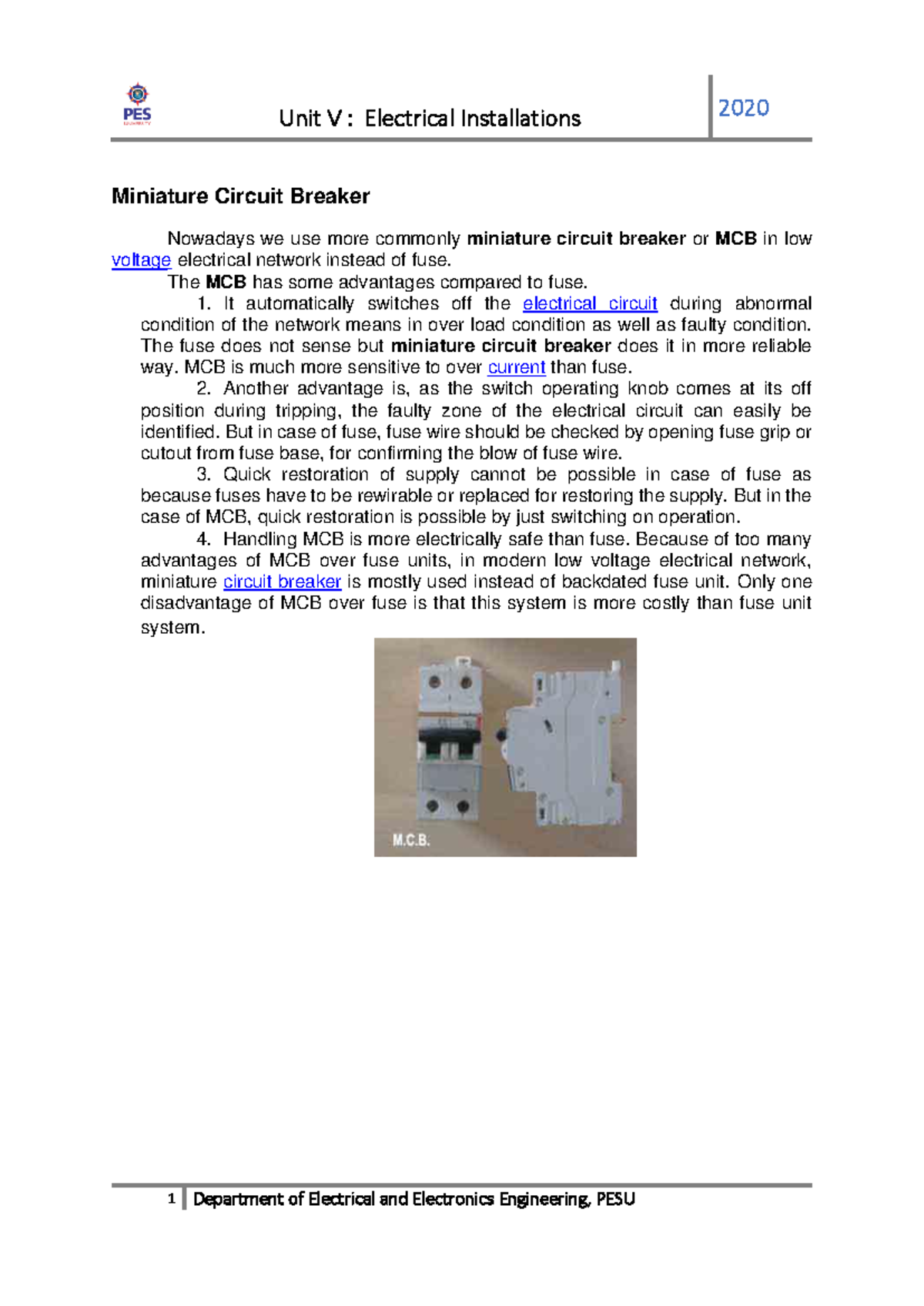 Circuit Breakers - Electrical Installations Lecture Notes (Unit V ...