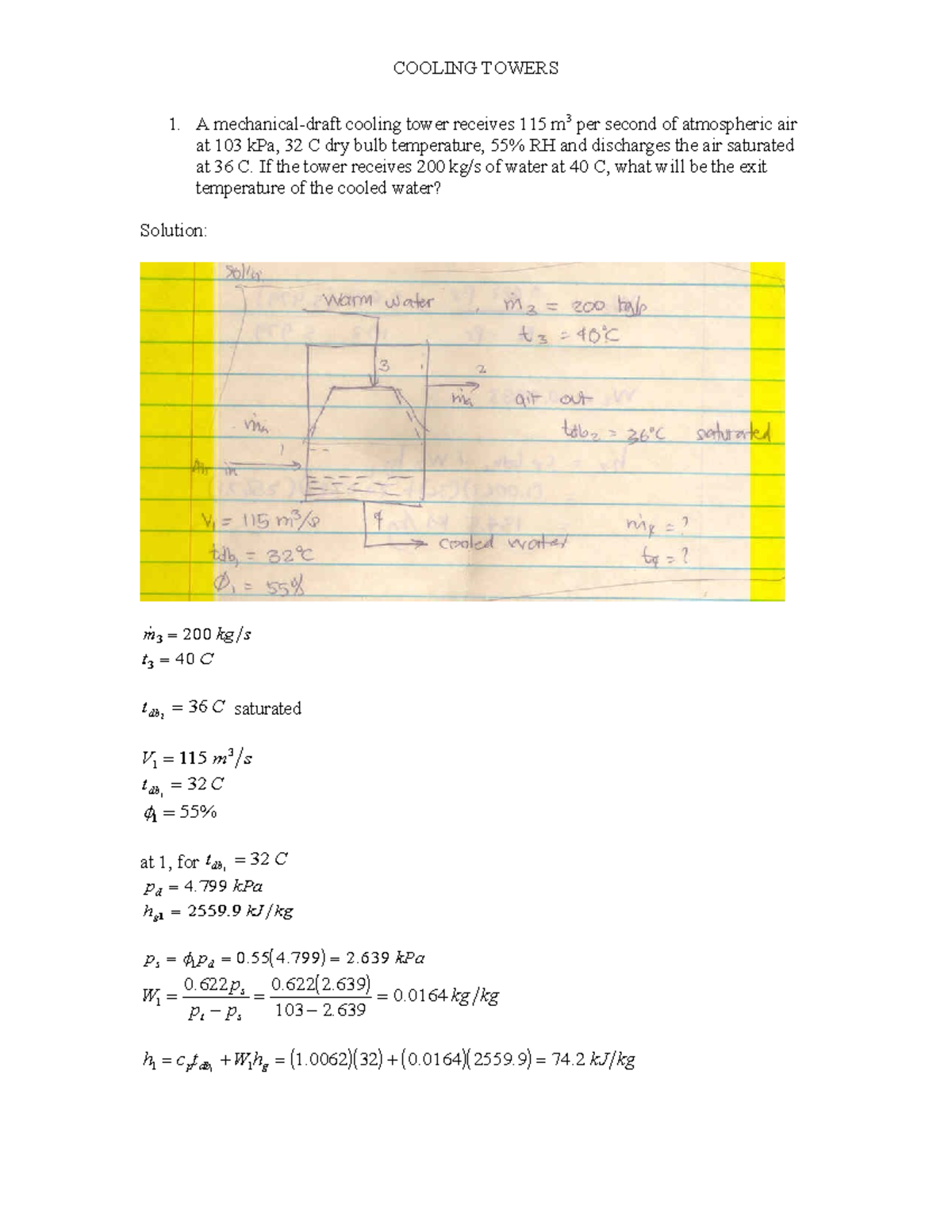 Pdfcoffee - Problems and solutions - A mechanical-draft cooling tower receives 115 m 3 per ...