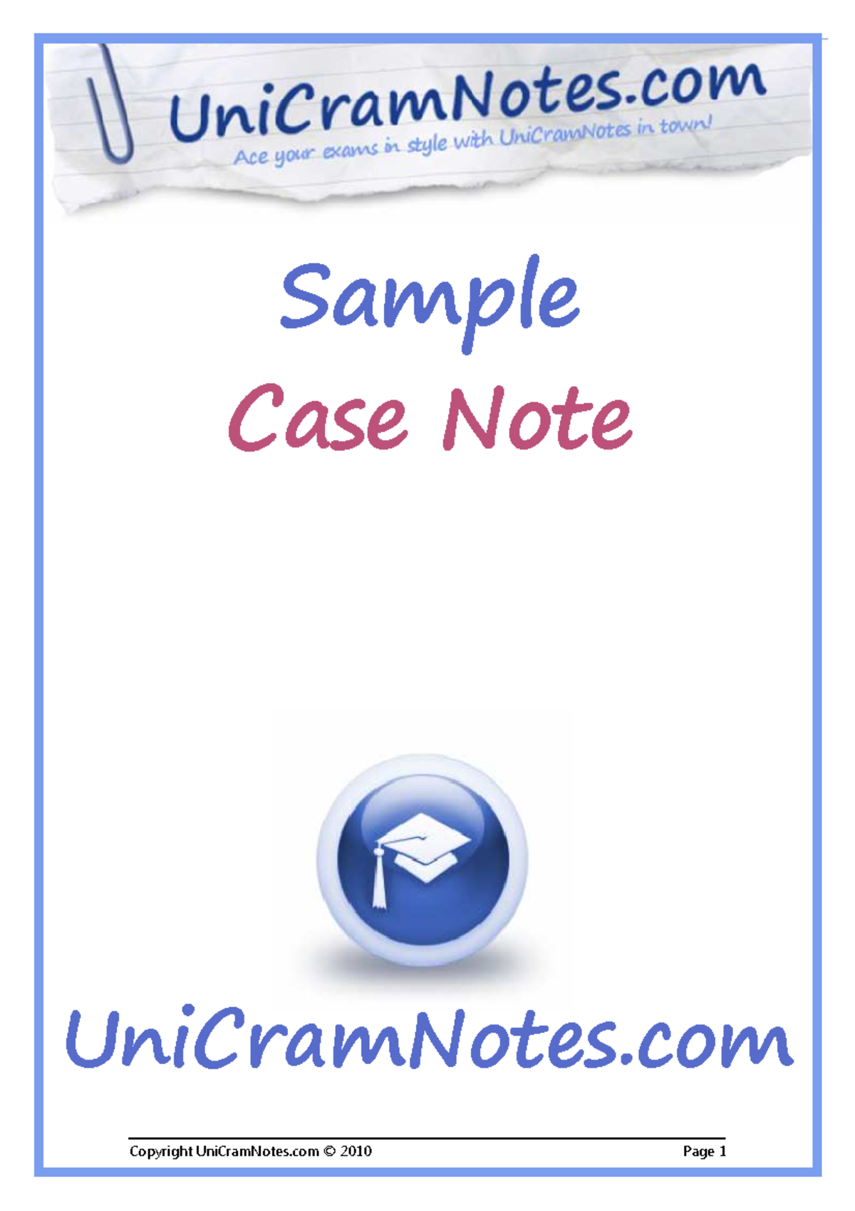 Law case note sample unicramnotes com - - Studocu