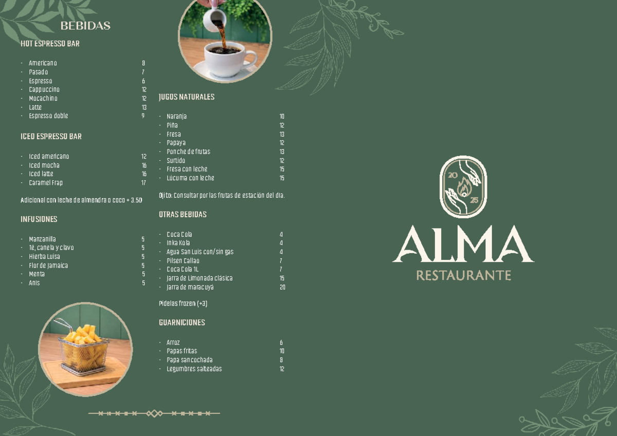 BEBIDAS Y GUARNICIONES - ALMA Restaurante Prácticas Ejemplo - Studocu