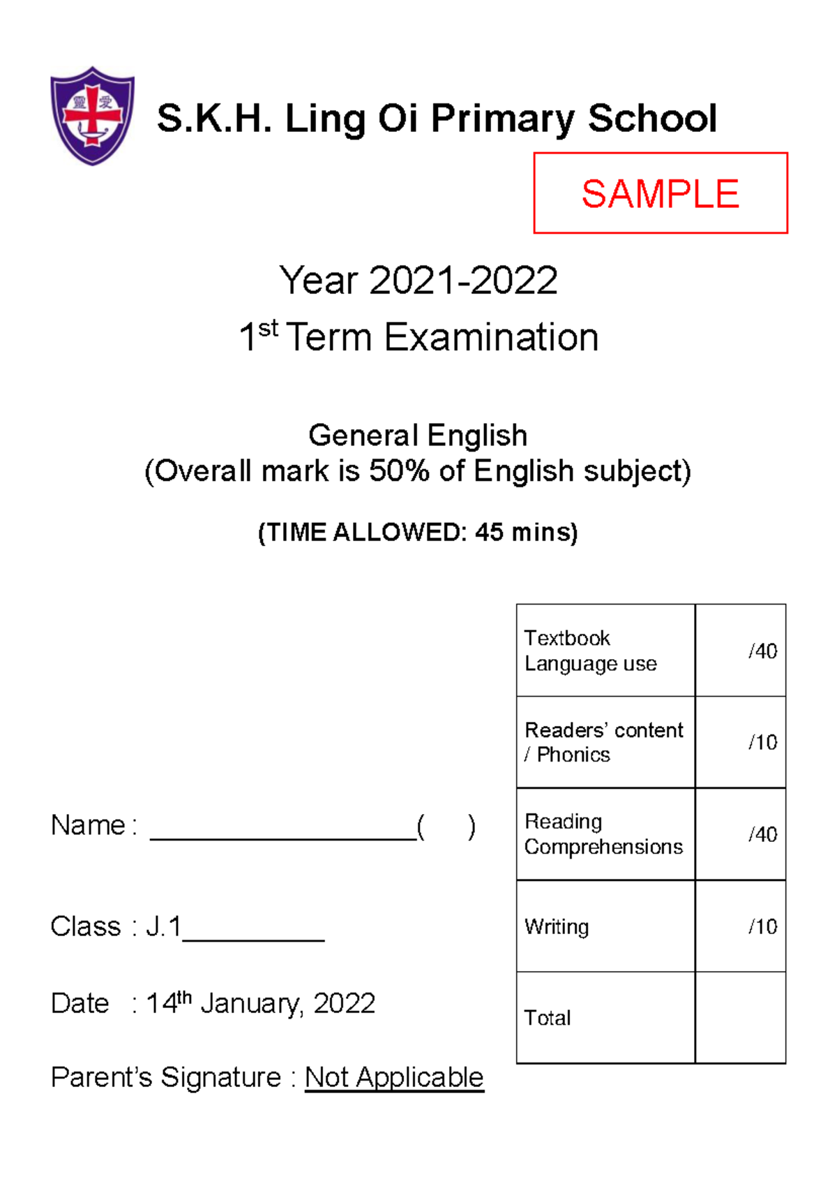 P1 1st Term Exam Sample - General English (Year 1) - Studocu