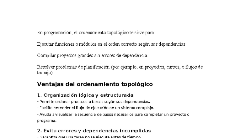 Ventajas del Ordenamiento Topológico en Programación - Studocu