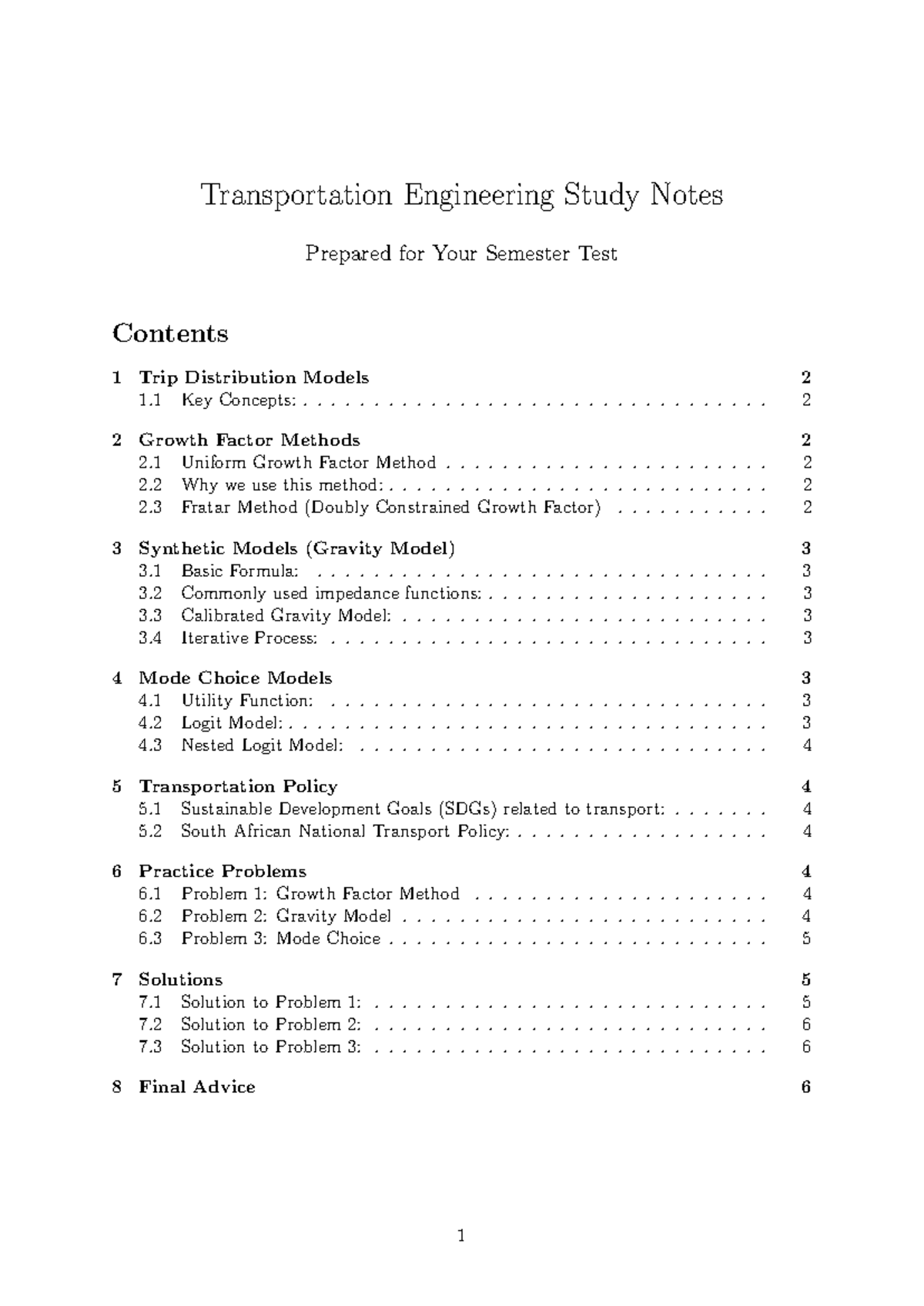 Transportation Engineering Study Notes for Semester Test - Studocu