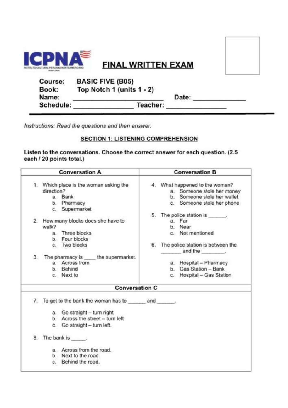 Icpna Basic 5 Course Overview and Key Learning Points - Studocu