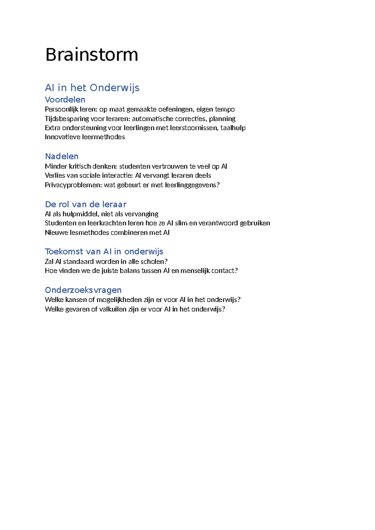 Brainstorm over AI in het Onderwijs: Voordelen en Nadelen - Studocu