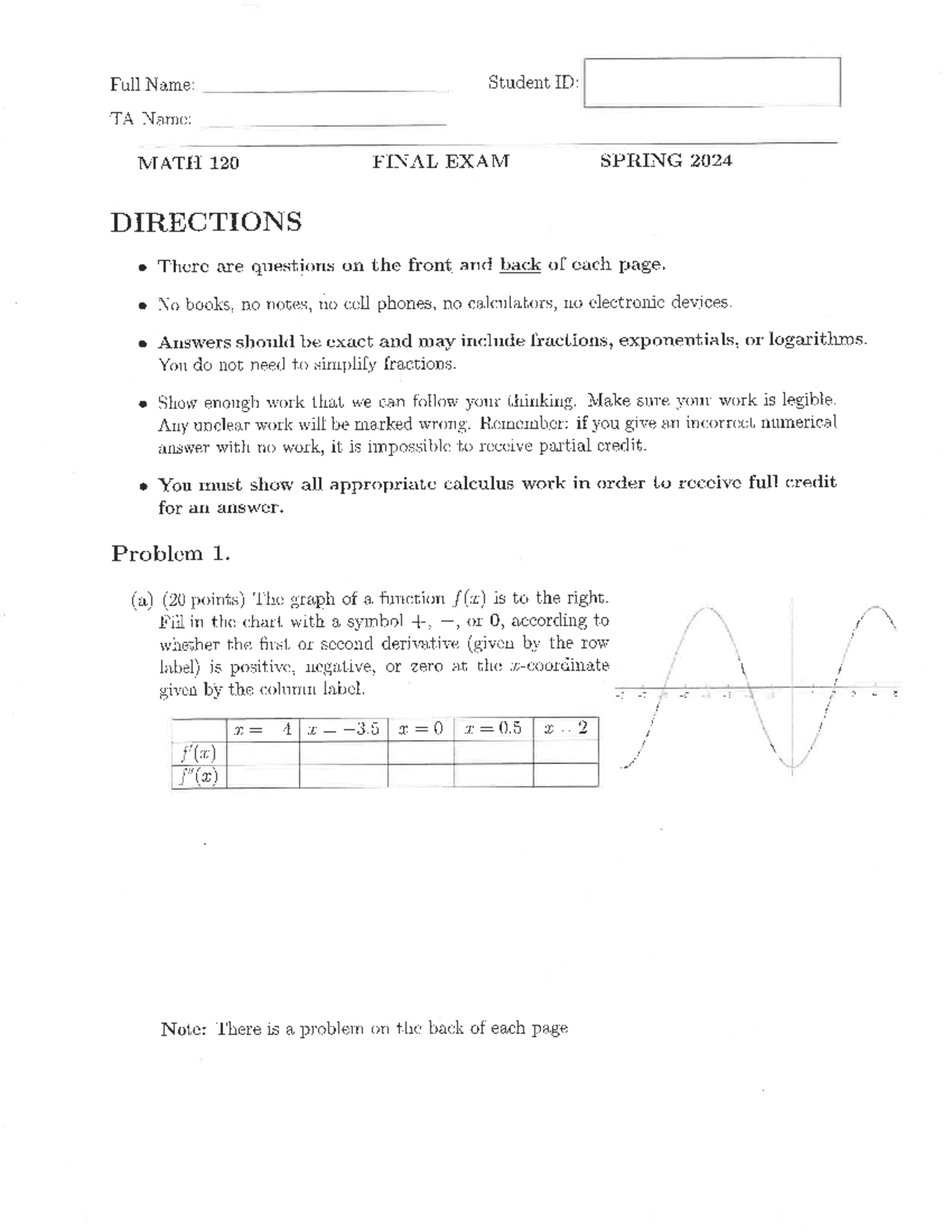 Math 120 Spring 2024 Final Exam Answer Key - Studocu