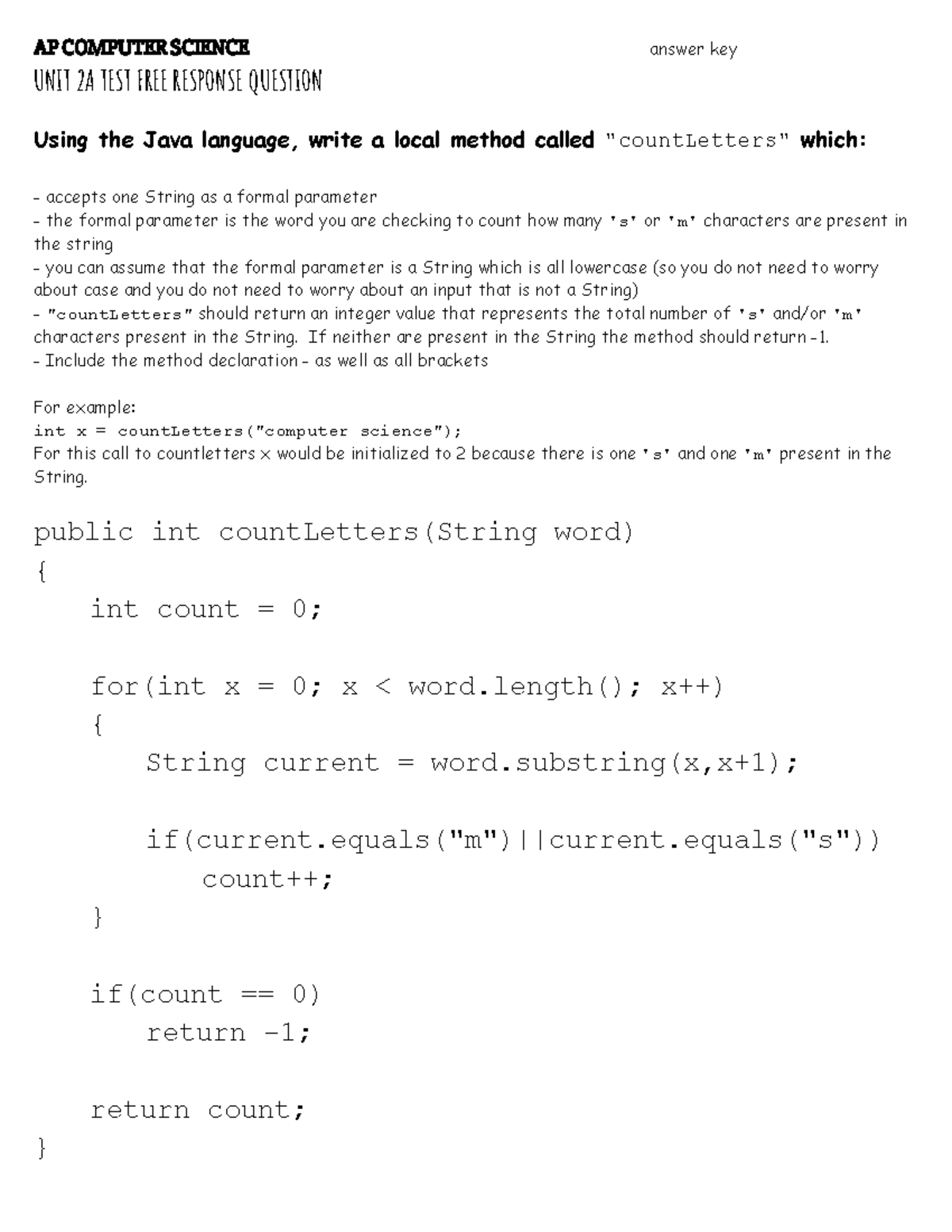 Unit 2A FRQ Solutions - Answer Key \ - AP COMPUTER SCIENCE answer key ...