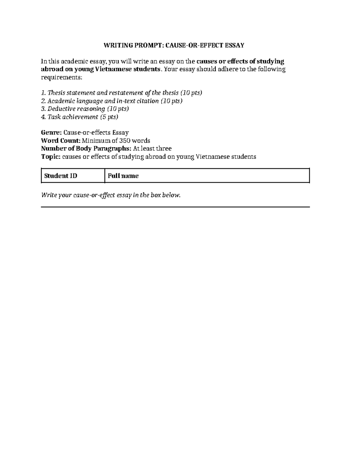 Cause-or-effect essay - WRITING PROMPT: CAUSE-OR-EFFECT ESSAY In this ...