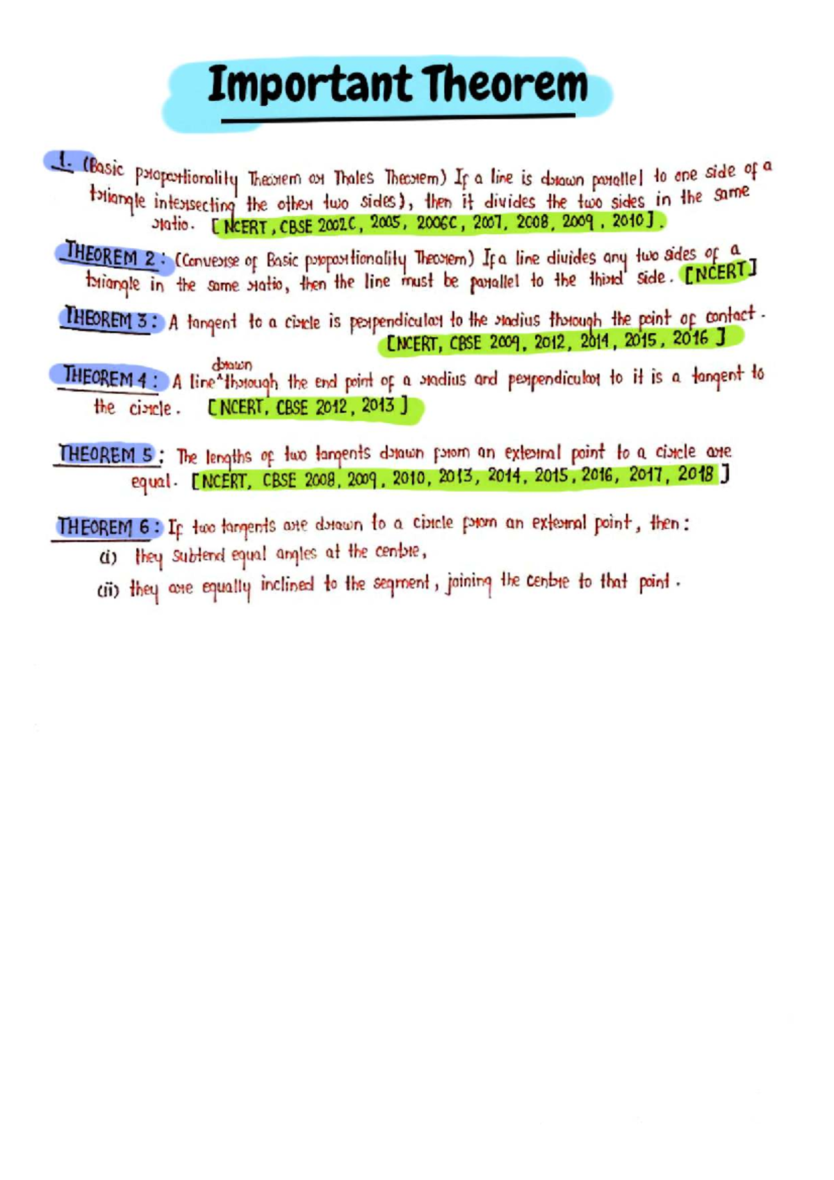 Important Theorems in Geometry: Proportionality & Tangents (NCERT, CBSE ...