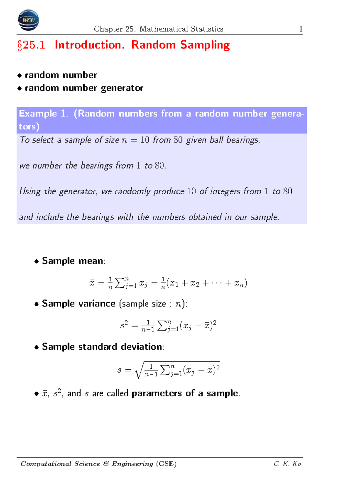 Ch - reference material - § 25. 1 Introduction. Random Sampling random ...