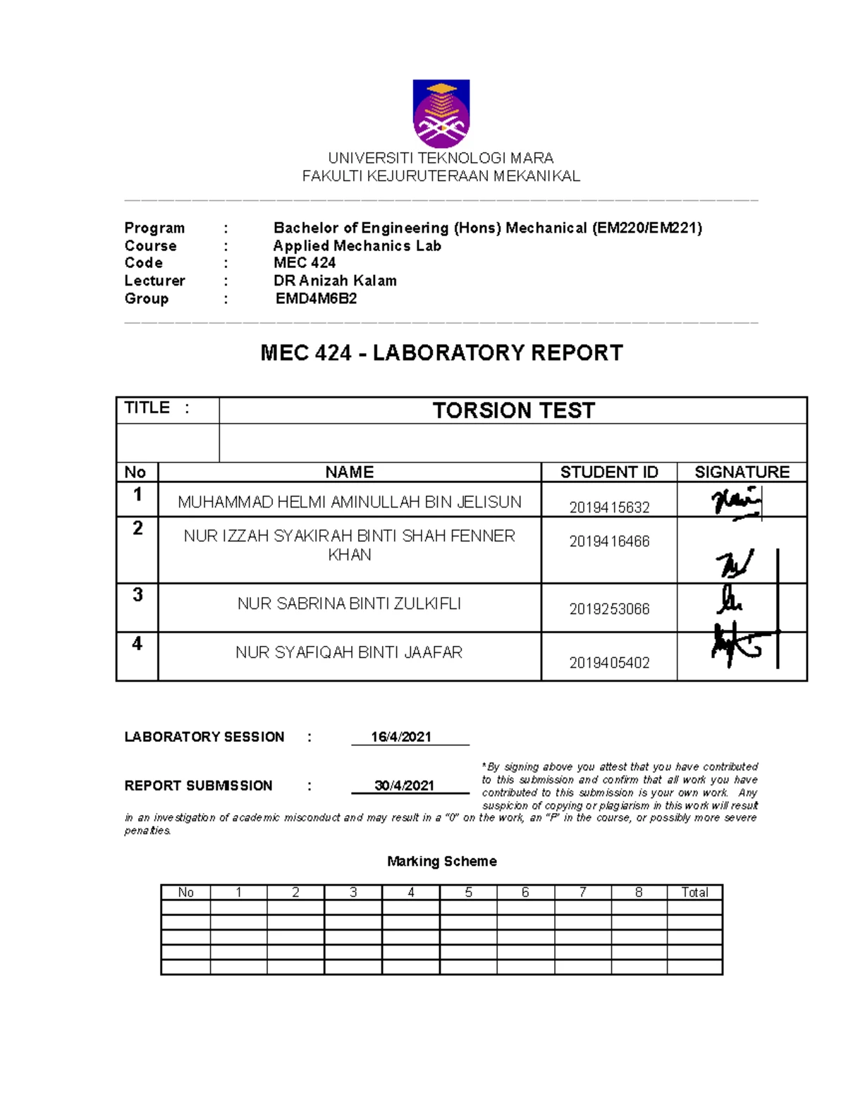 Torsion Test Experiment 2 Experiment 2 Torsion Test 1 Objective I To