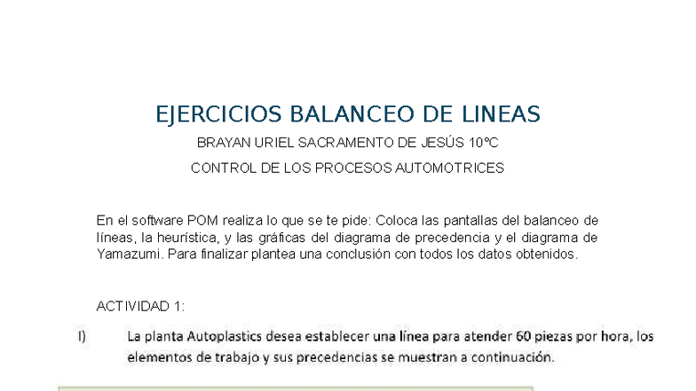 Ejercicios de Balanceo de Líneas - Control de Procesos Automotrices ...