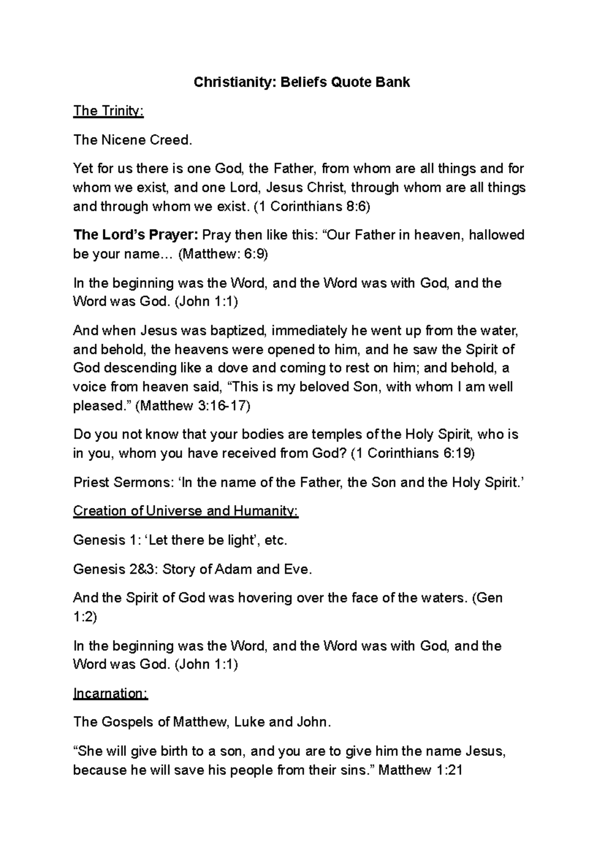 Christianity Beliefs: Nicene Creed and Scriptural Insights - Studocu