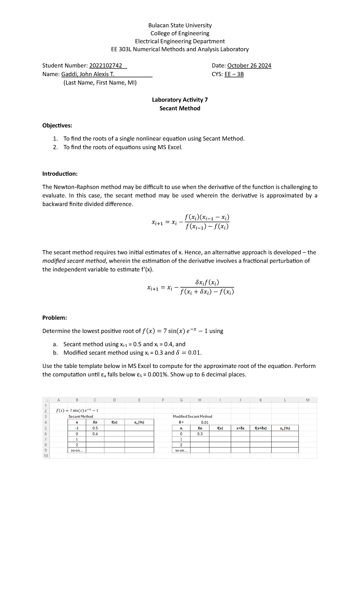 EE-303L Lab Activity 7: Secant Method for Root Finding - Studocu