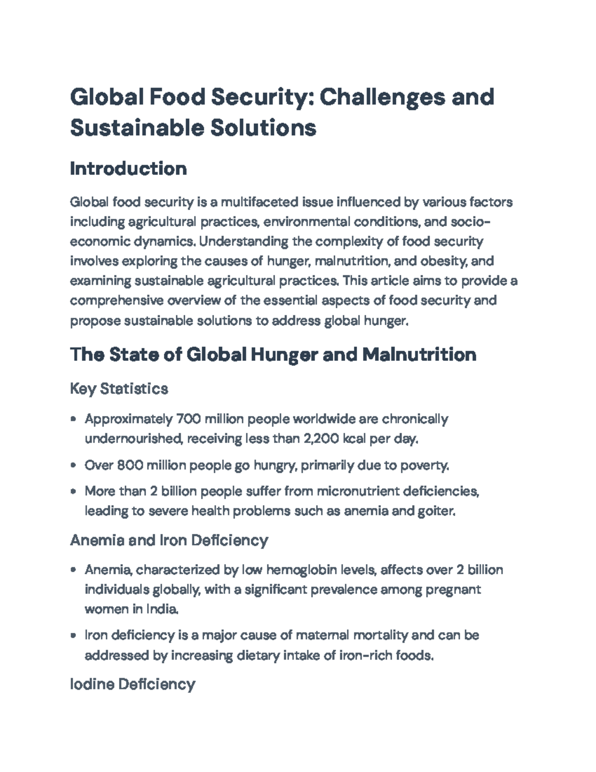 Global Food Security: Challenges & Sustainable Solutions (Course Code ...