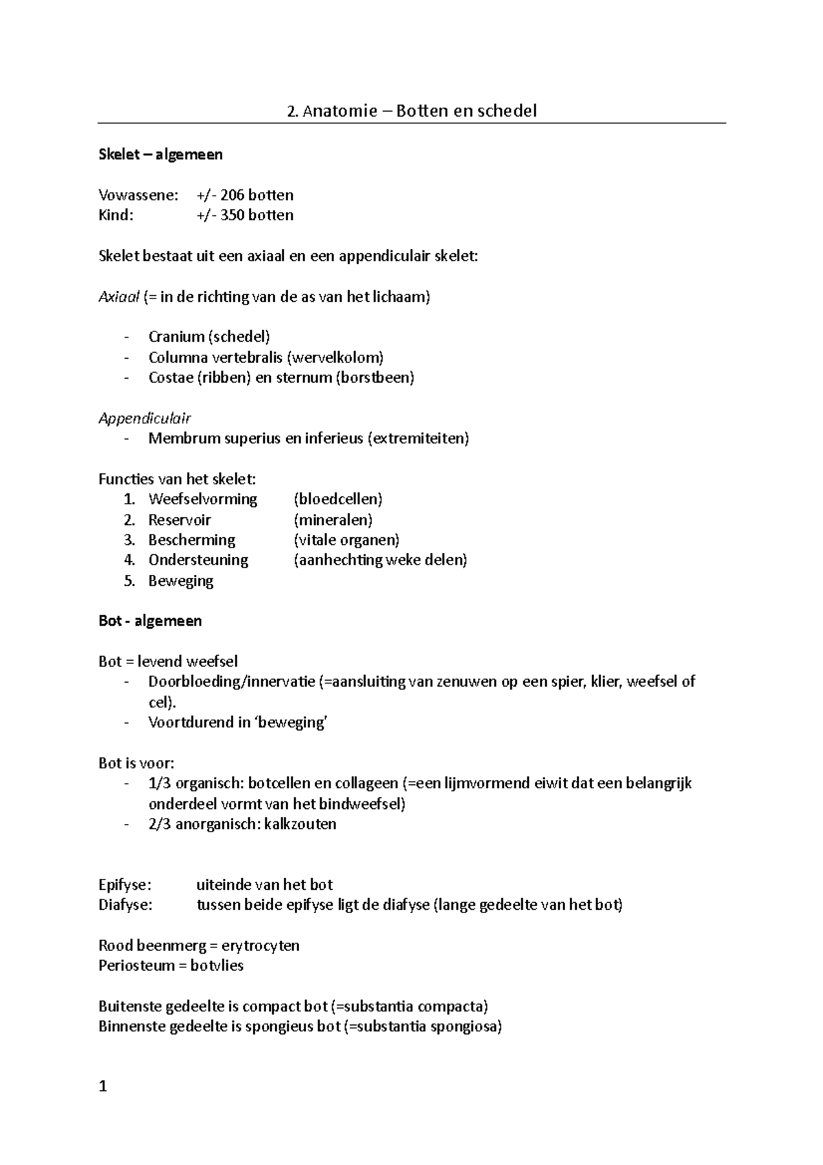 Anatomie van Botten en Schedel - Les 2: Skeletstructuur en Functies ...