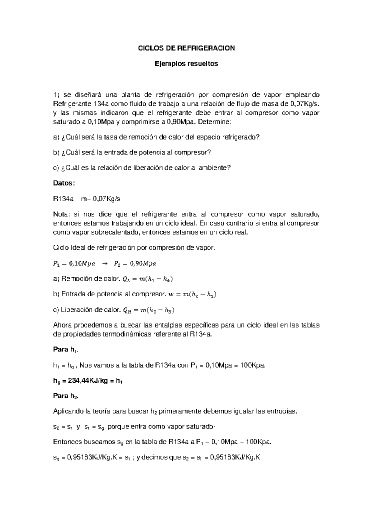 Termodinamica II: Ejercicios Resueltos de Refrigeración y Ciclos - Studocu