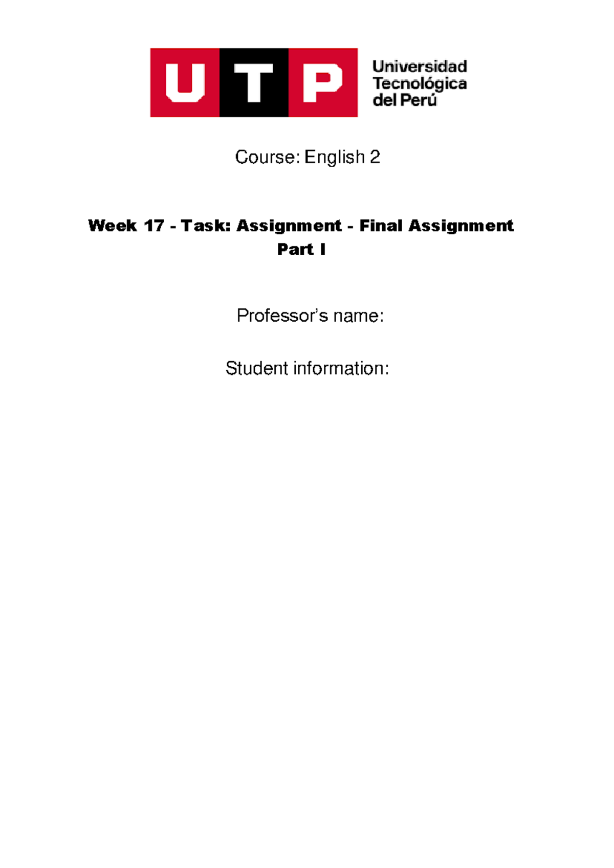 Week 17 Task Assignment Final Assignment Part I Ingles Ii