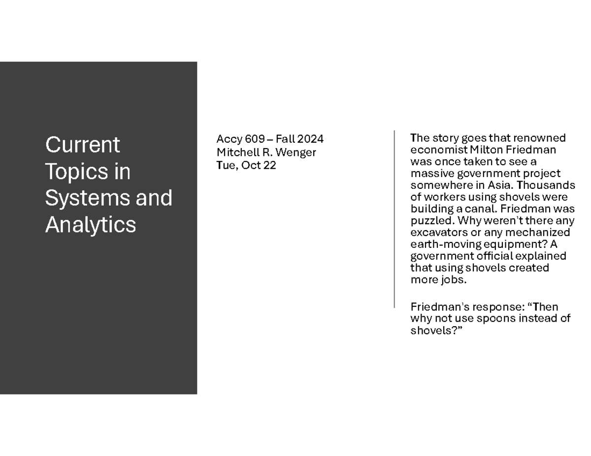 Modeling and Simulation Techniques in Systems Analysis (Accy 609 ...
