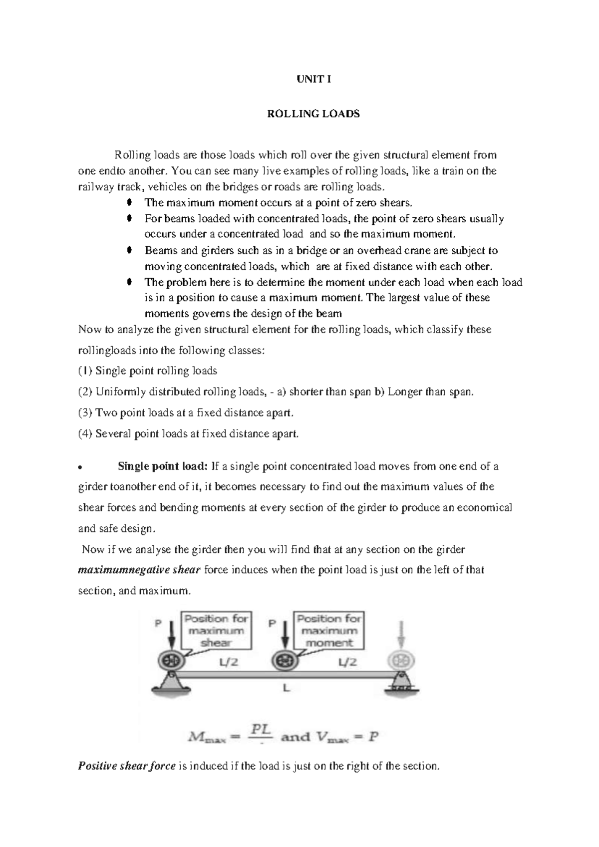 Rolling Loads: Analysis of Maximum Moments & Shear Forces - Studocu