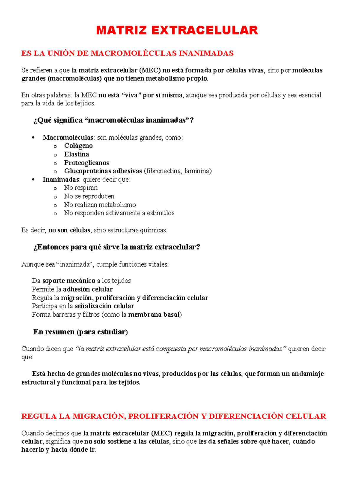 MATRIZ EXTRACELULAR: ESTRUCTURA Y FUNCIONES EN HISTOLOGÍA - Studocu
