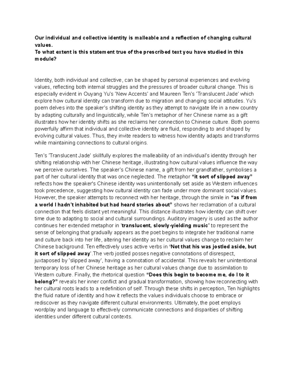 Mod A Sample Essay: The Fluidity of Identity in Contemporary Asian ...