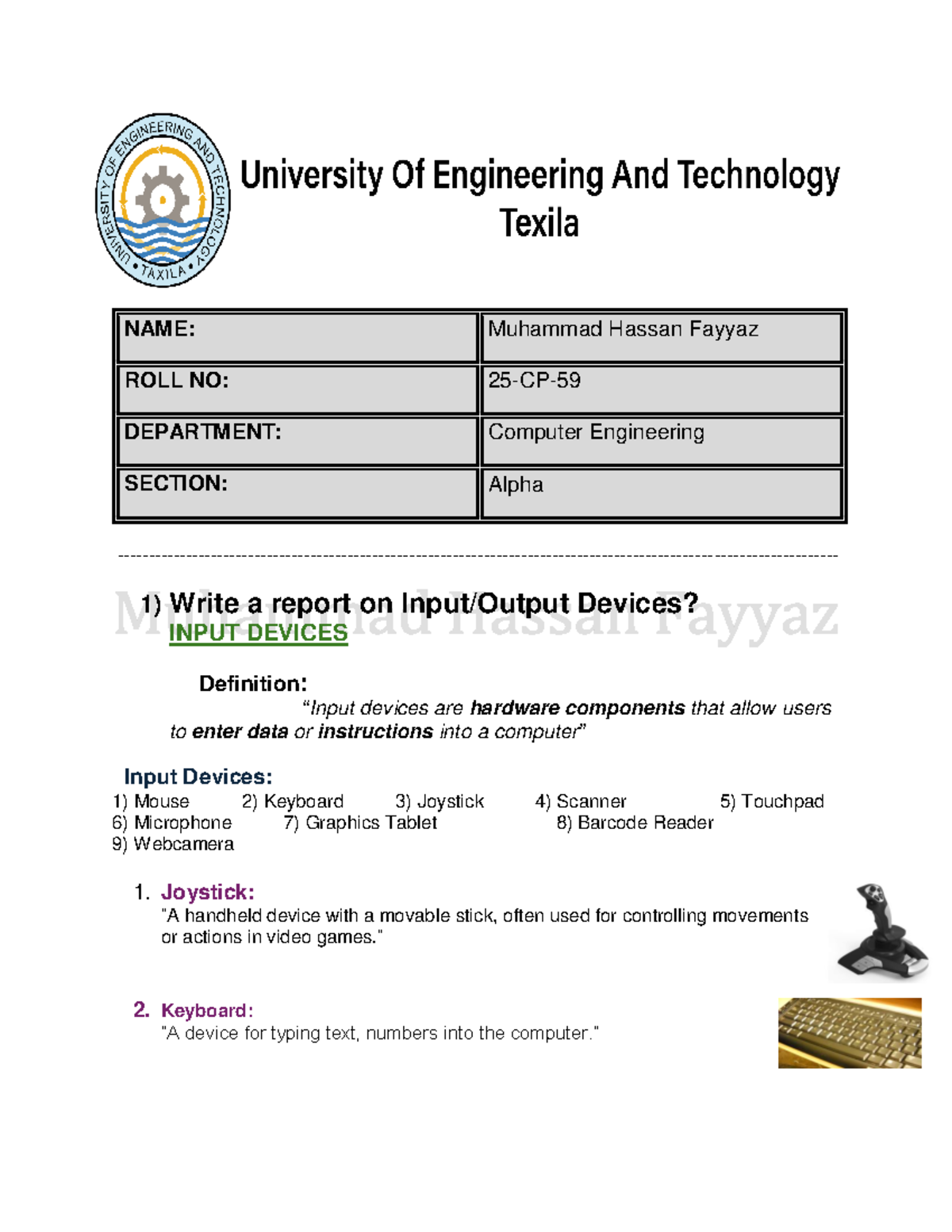 AICT Lab 1: Report on Input and Output Devices in Computer Engineering - Studocu