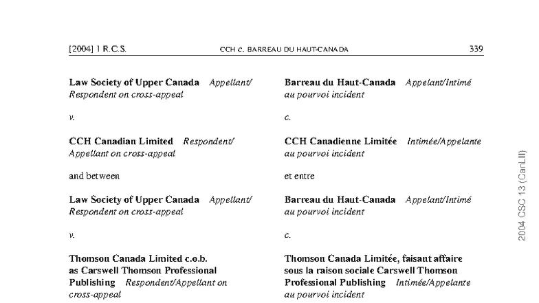 CCH v. Law Society of Upper Canada: Copyright Case Analysis (2004 CSC ...