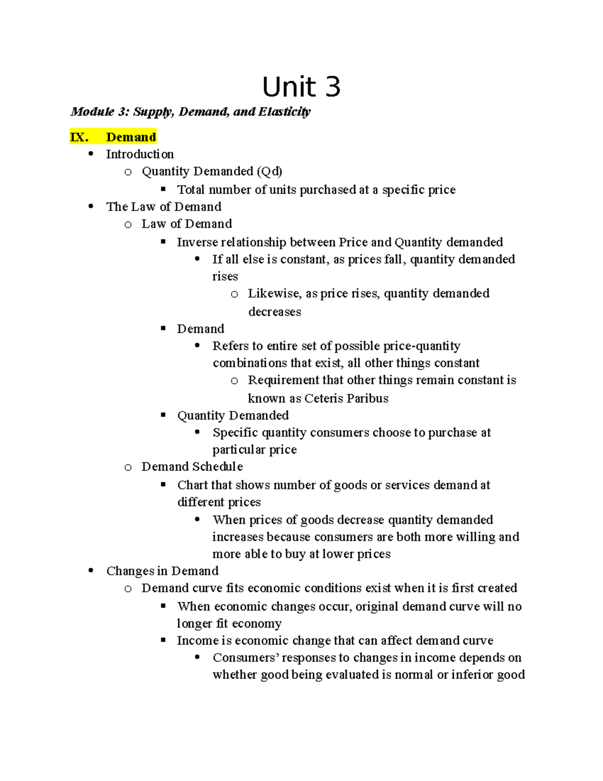 D089 Unit 3 Module 3: Supply, Demand, and Elasticity Notes & Quiz - Studocu