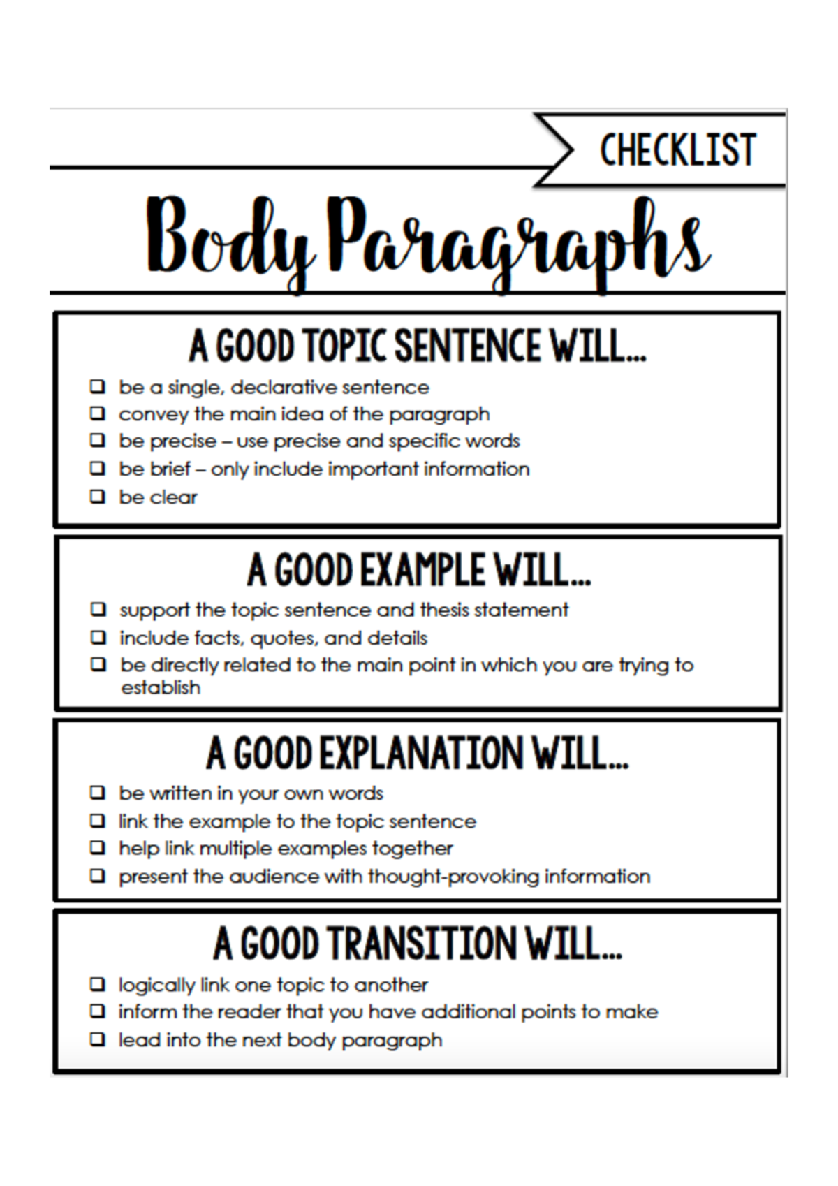 ENG Essay Body Paragraph Checklist and Organizer Guide - Studocu