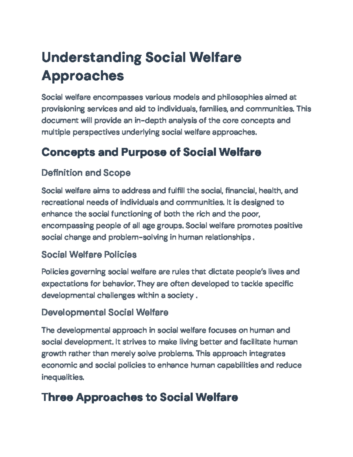 SOCW 101: Analyzing Social Welfare Approaches, Policies, and Evolution ...