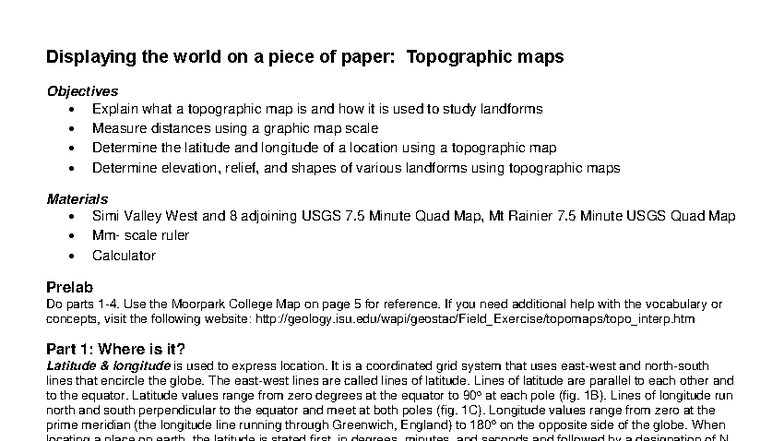 Topographic maps lab (Geo 101): Understanding landforms and ...